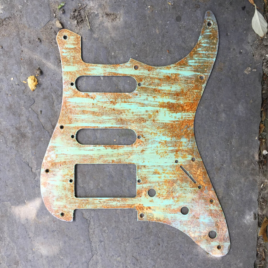 One of a kind rusted metal pickguards. Home of rusted metal guitar parts